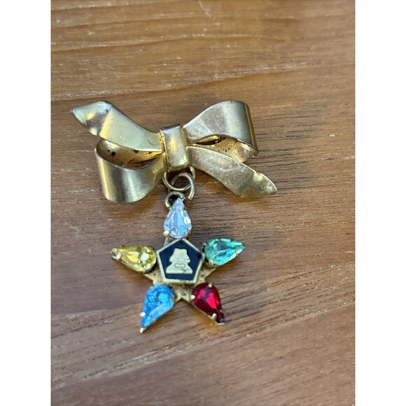 Jewelry | Vintage Rare Order Of Eastern Star Bow Pin Dangle Gold Tone ...